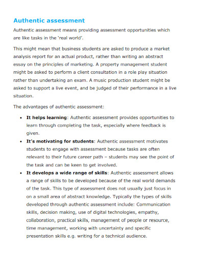 Authentic Assessment - Examples, PDF | Examples