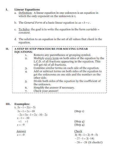 Linear Equations - Examples, Format, How to Graph, PDF