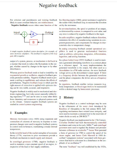 Negative Feedback - Examples, PDF | Examples