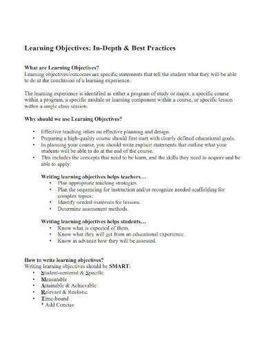 Learning Objectives Examples PDF Examples