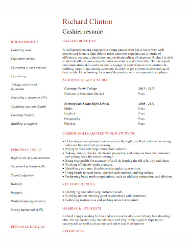 Cashier Resume - Examples, PDF | Examples