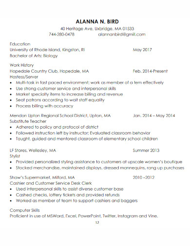 Cashier Resume - Examples, Pdf | Examples