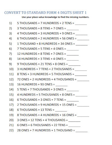 Standard Form - Examples, PDF | Examples