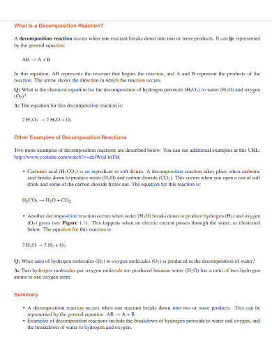 Decomposition Reaction - 7+ Examples, How to Write, PDF