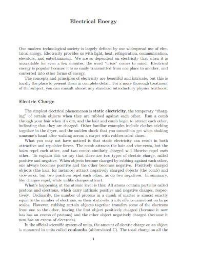 Electrical Energy - Examples, PDF | Examples
