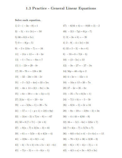 Linear Equations - Examples, Format, How to Graph, PDF
