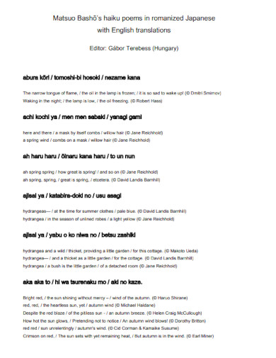 Haiku Poem - Examples, PDF | Examples