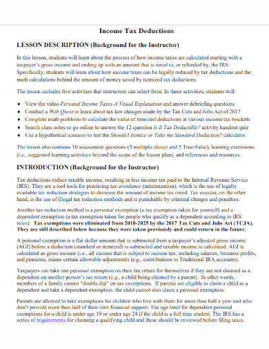 Tax Deduction - Examples, PDF | Examples