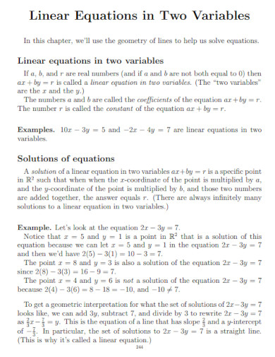 Linear Equations - Examples, Format, How to Graph, PDF