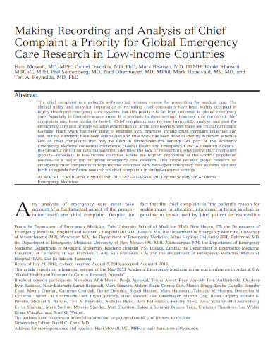 Chief Complaint - Examples, PDF | Examples