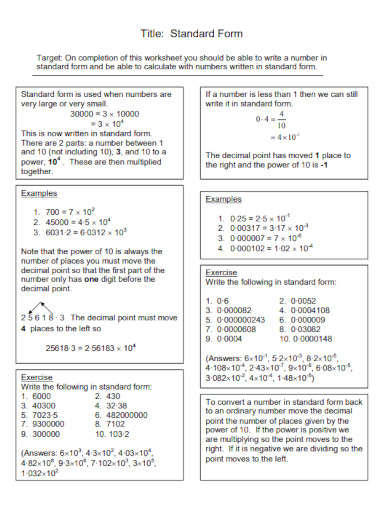 Standard Form - Examples, PDF | Examples