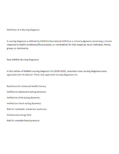 Nursing Diagnosis - Examples, PDF | Examples