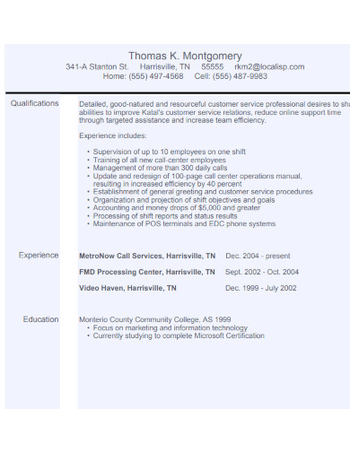Customer Service Resume - Examples, PDF | Examples