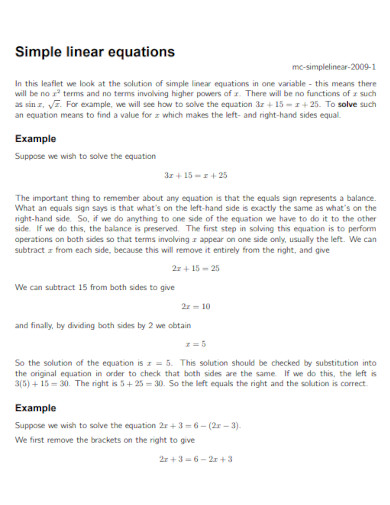 Linear Equations - Examples, Format, How to Graph, PDF
