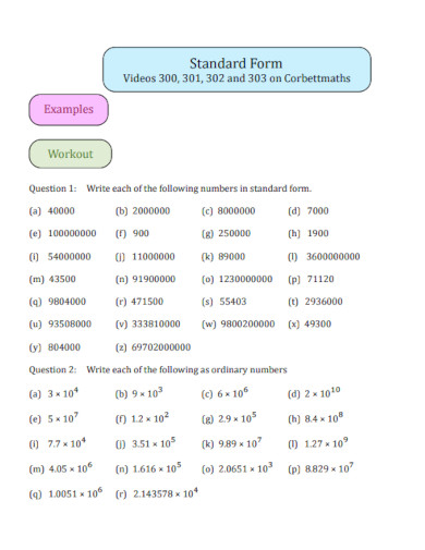 Standard Form - Examples, PDF | Examples