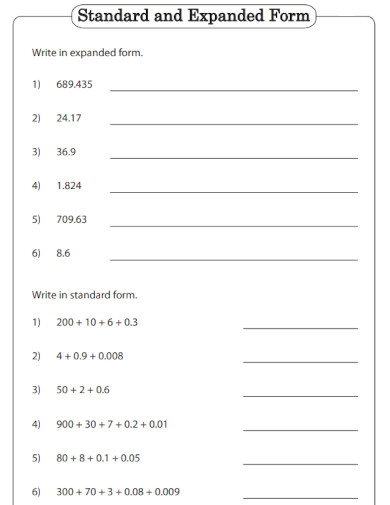 Standard Form - Examples, PDF | Examples