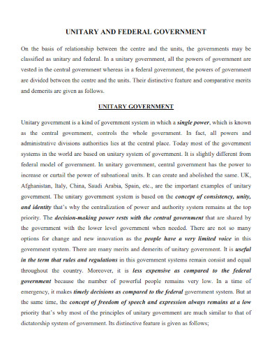 Unitary Government- Examples, PDF | Examples