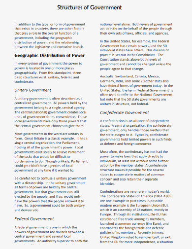 Unitary Government- Examples, PDF | Examples