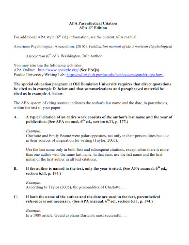 Parenthetical Citation - Examples, PDF | Examples