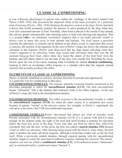Classical Conditioning - Examples, PDF | Examples