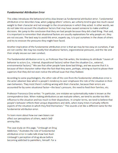 Fundamental Attribution Error - Examples, PDF | Examples