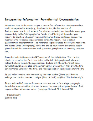 Parenthetical Citation - Examples, PDF | Examples