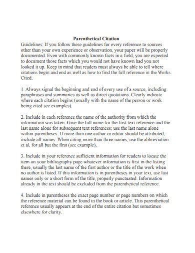 Parenthetical Citation - Examples, PDF | Examples