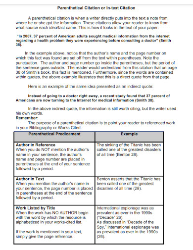 Parenthetical Citation - Examples, PDF | Examples