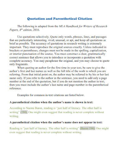 Parenthetical Citation - Examples, PDF | Examples