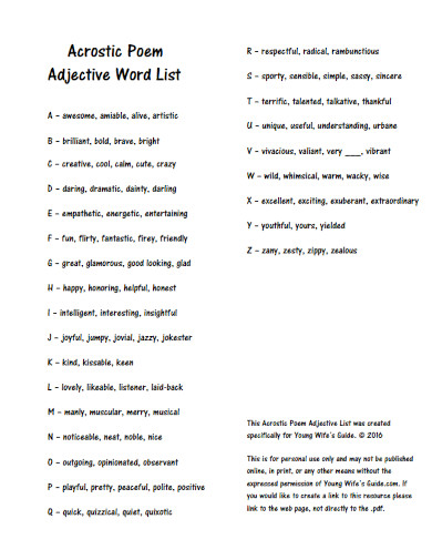 Acrostic Poem - Examples, PDF | Examples