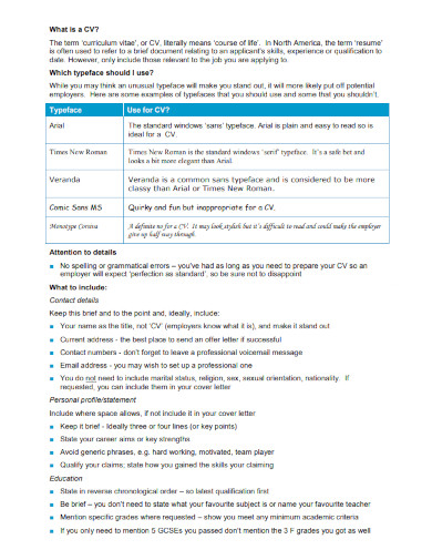 CV Format - Examples, PDF | Examples