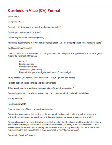 CV Format - Examples, PDF | Examples