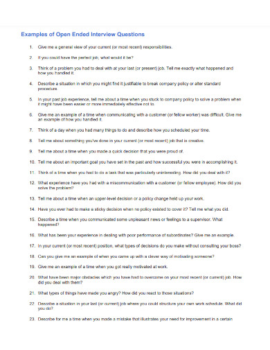 Open Ended Questions - 20+ Examples, Format, How to Create, PDF