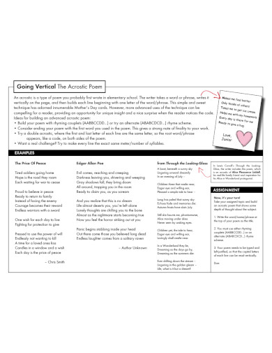 Acrostic Poem Examples Pdf Examples