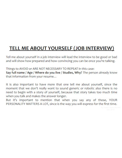 Tell Me About Yourself Examples PDF Examples