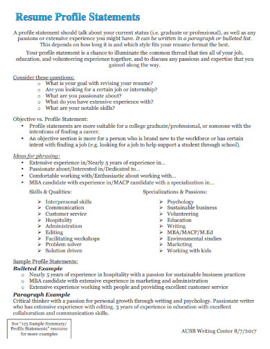 Resume Profile - Examples, PDF | Examples