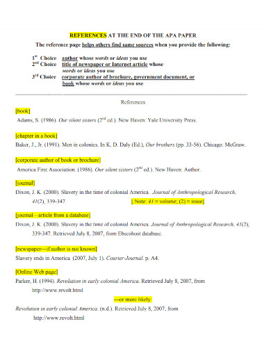 APA Format Reference Page - Examples, PDF | Examples