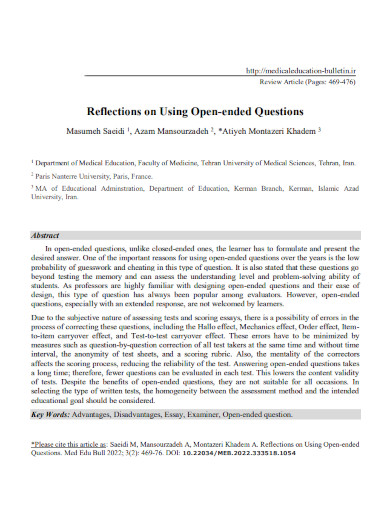 Open Ended Questions - 20+ Examples, Format, How to Create, PDF