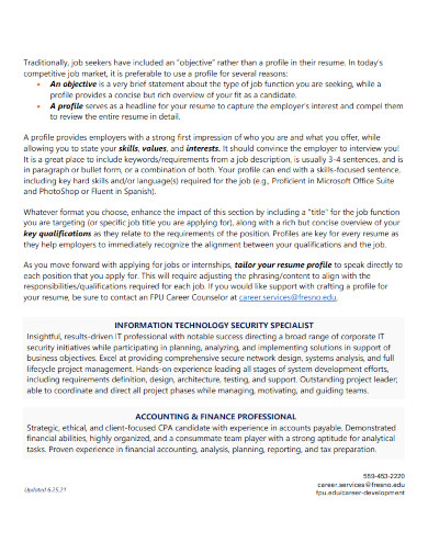 Resume Profile - Examples, PDF | Examples