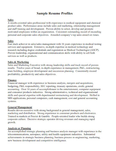 Resume Profile - Examples, PDF | Examples