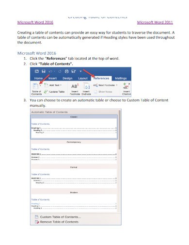 Table of Contents - Examples, PDF | Examples