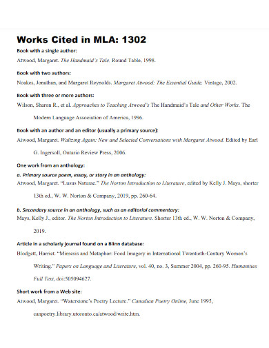 Works Cited Page - Examples, PDF | Examples