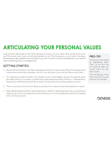 Personal Values - Examples, PDF | Examples