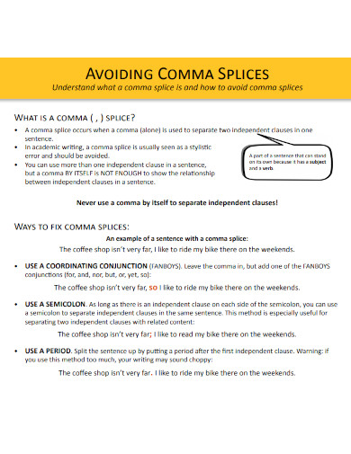 Comma Splice - Examples, PDF | Examples