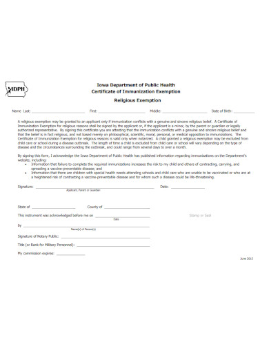 Religious Exemption - Examples, PDF | Examples