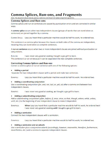 Comma Splice - Examples, PDF | Examples