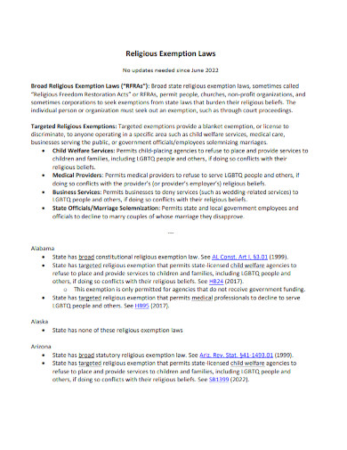 Religious Exemption - Examples, PDF | Examples
