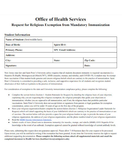 Religious Exemption - Examples, PDF | Examples