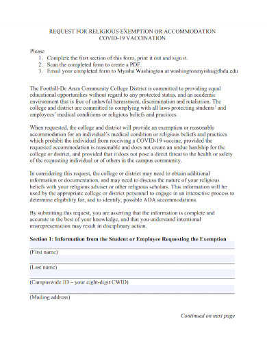 Religious Exemption - Examples, PDF | Examples