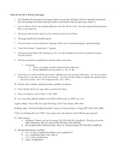 24+ MLA Works Cited Page Example in PDF | Examples